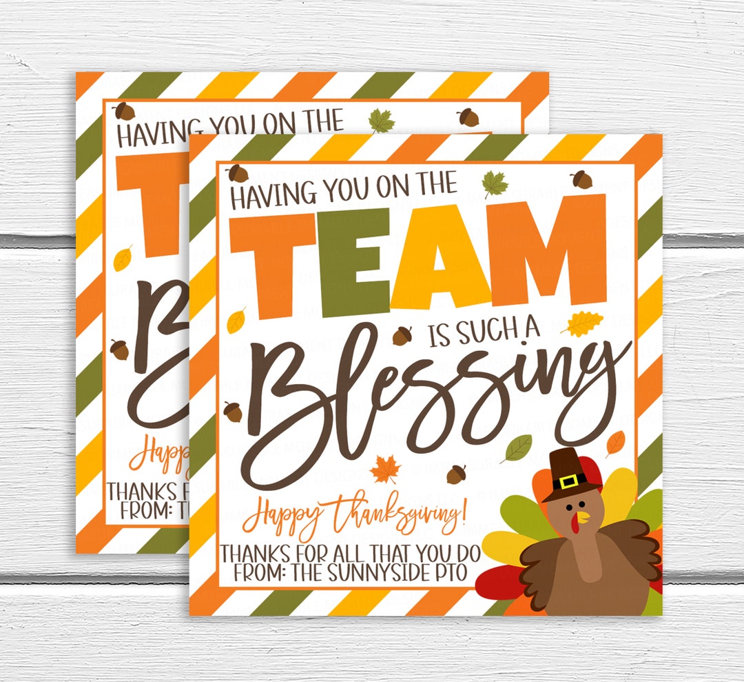 Thanksgiving Appreciation Tags, You on the Team is A Blessing, Fall ...