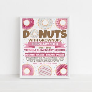 Valentine's Donuts With Grownups Flyer, School PTO PTA, Father Mother ...