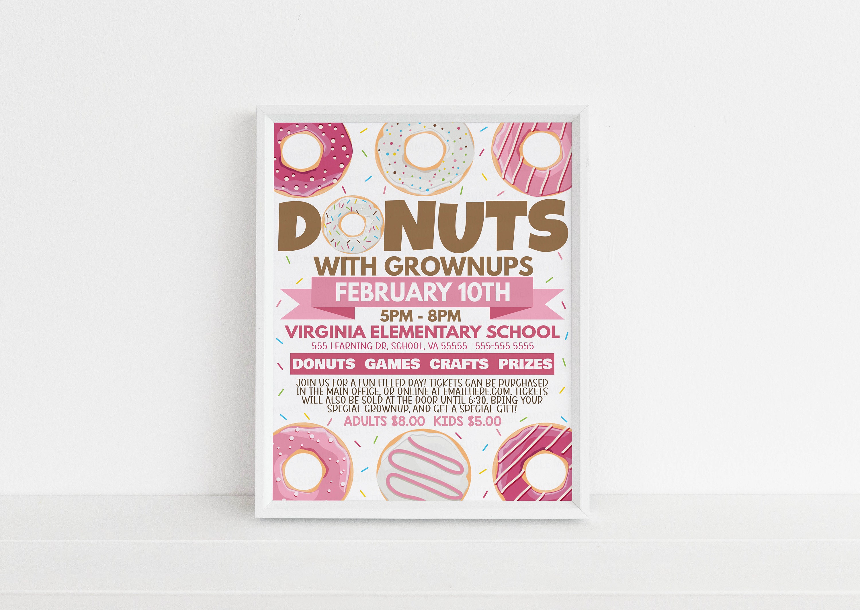 Valentine's Donuts With Grownups Flyer, School PTO PTA, Father Mother ...