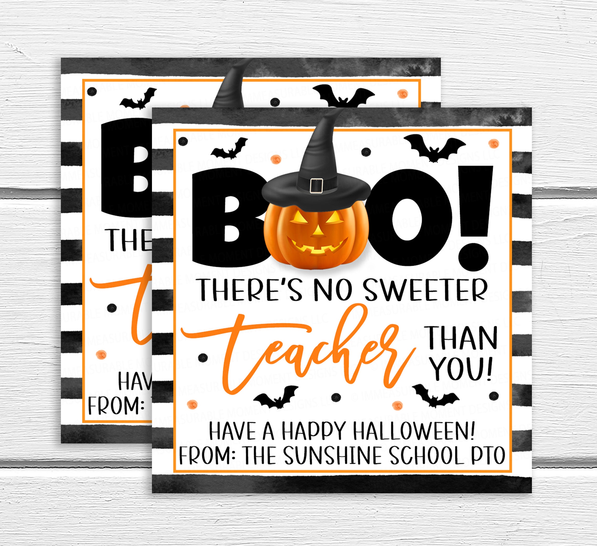 Halloween Teacher Gift Tags, Boo No Sweeter Teacher, From Classroom ...