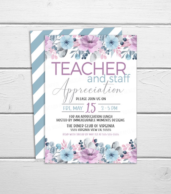Teacher Staff Appreciation Invitation, Editable Breakfast Brunch Lunch ...