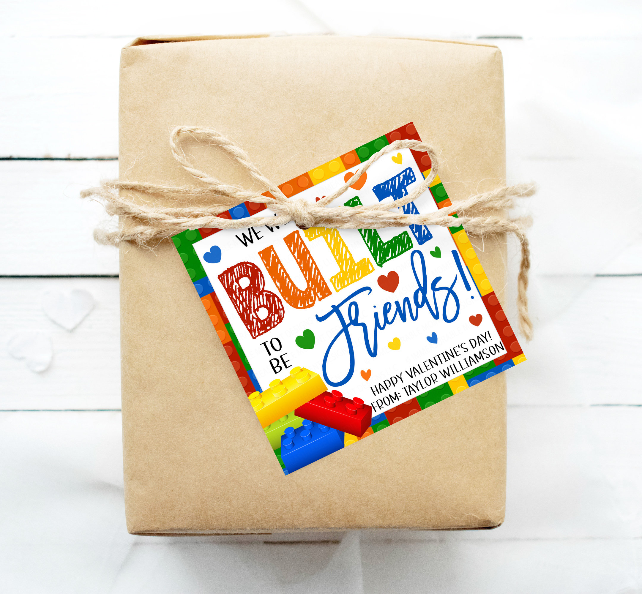 Valentine Building Blocks Gift Tag, Awesome Built to Be Friends, Gift ...