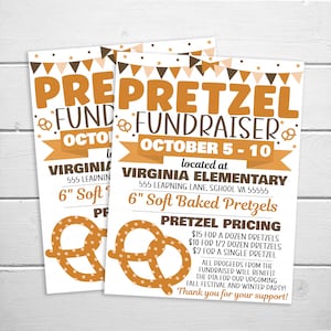 Pretzel Fundraiser Flyer, Editable Printable School Church PTA PTO ...