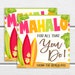 Mahalo Thank You Gift Tag, Hawaiian Tropical Beach Theme, Teacher Staff ...