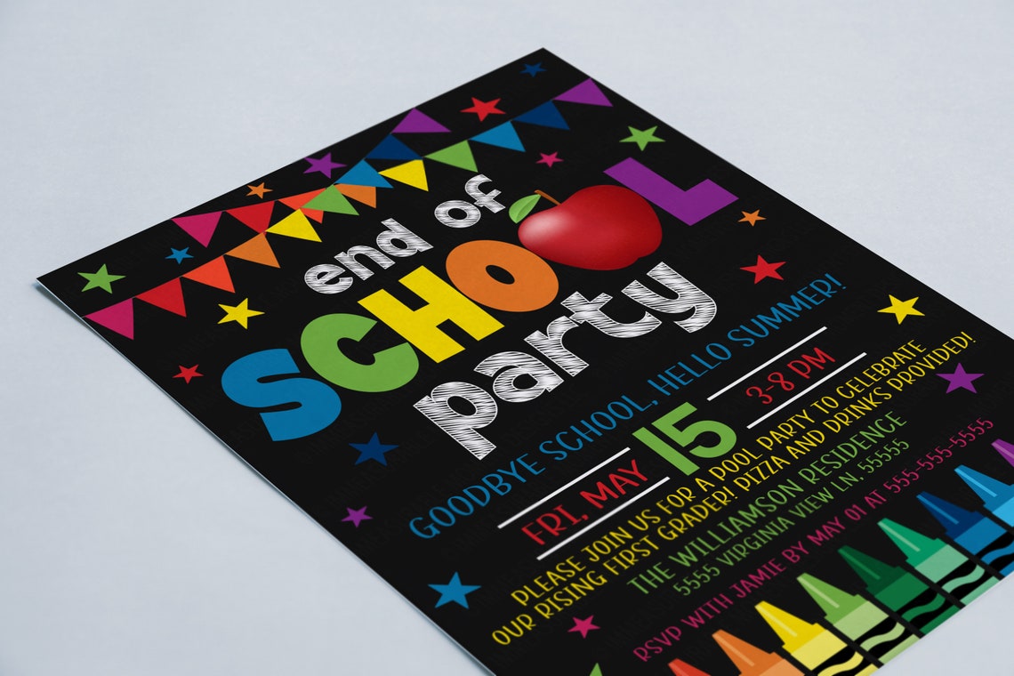 End of School Party Invitation, Editable Last Day of School Party ...