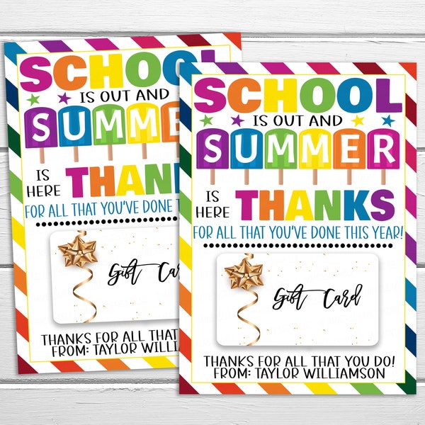 End of Year Snow Cone Gift Cards Thank You Printable - 60+ Gift Ideas ...