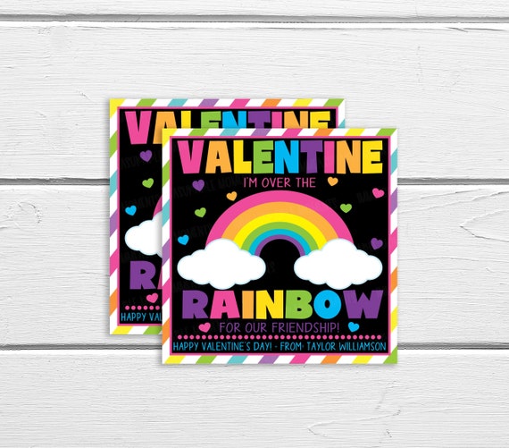 Rainbow Valentine's Day Gift Tag, Editable Over The Rainbow Friendship ...