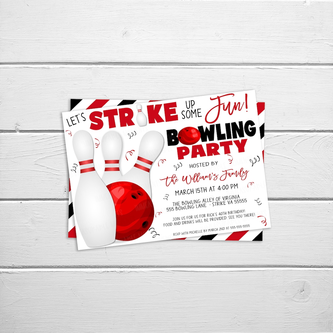 Bowling Birthday Party Invitation, Bowling Party Card, Adult Party ...