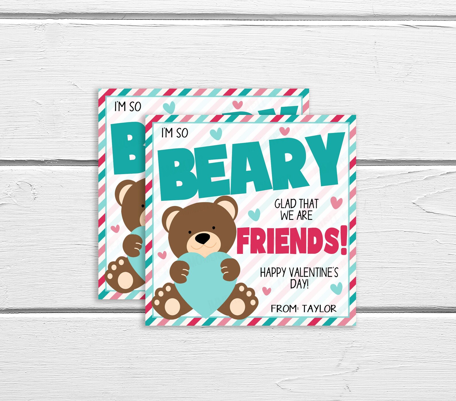 Valentine Teddy Bear Tag, Editable Beary Glad We Are Friends, Gummy ...