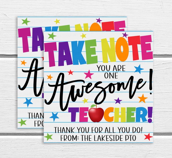 Teacher Appreciation Gift Tag Take Note You Are One Awesome - Etsy
