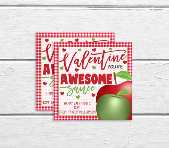 Valentine Applesauce Gift Tags, Editable Applesauce Pouch Label, You're ...