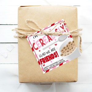 Valentine Cereal Gift Tags, Editable Breakfast Tag, I'm Cereal-sly Glad ...
