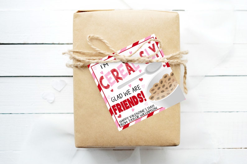 Valentine Cereal Gift Tags, Editable Breakfast Tag, I'm Cereal-sly Glad ...