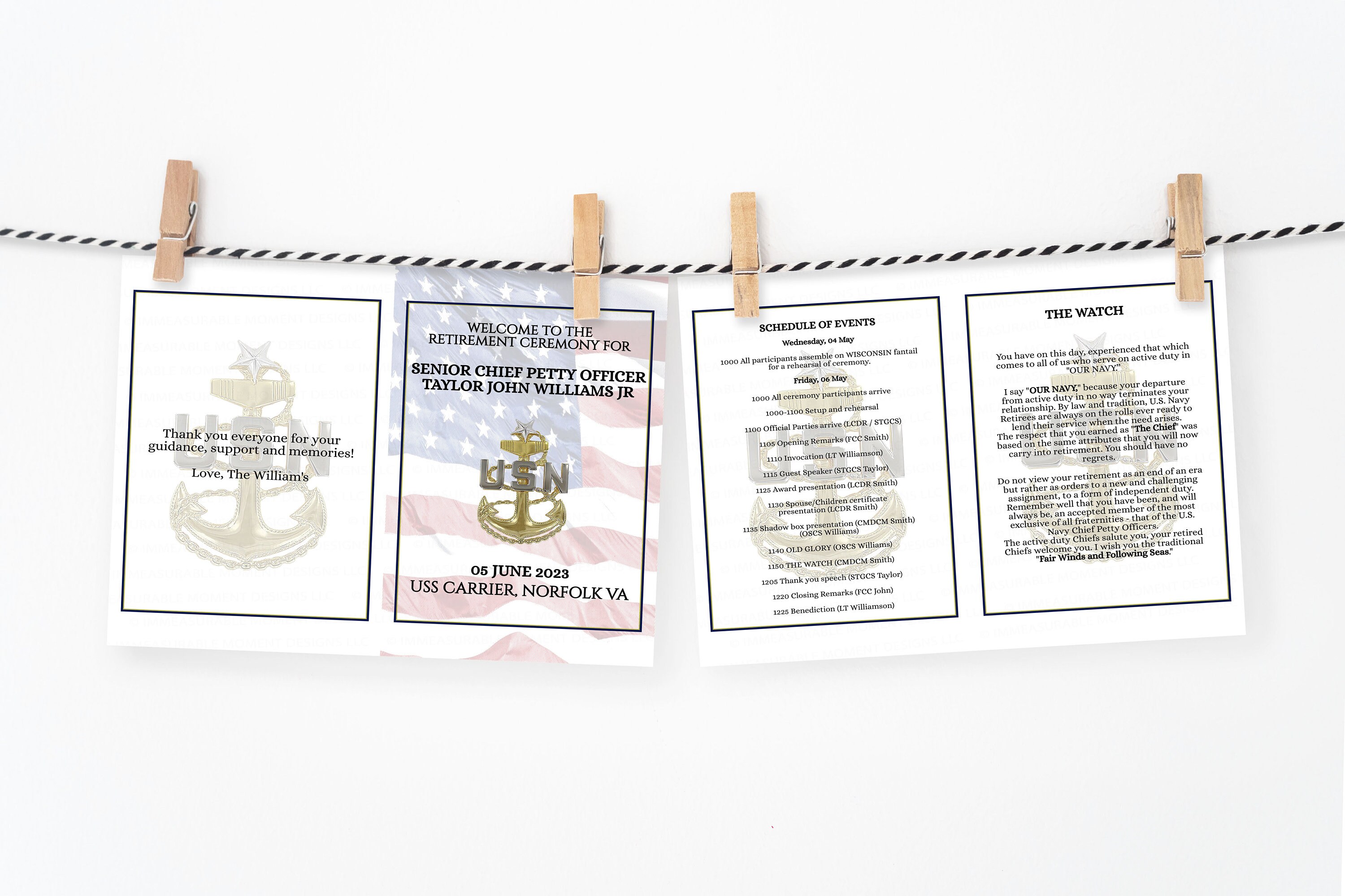 US Navy Senior Chief Retirement Program, E8 Retirement Ceremony Booklet ...