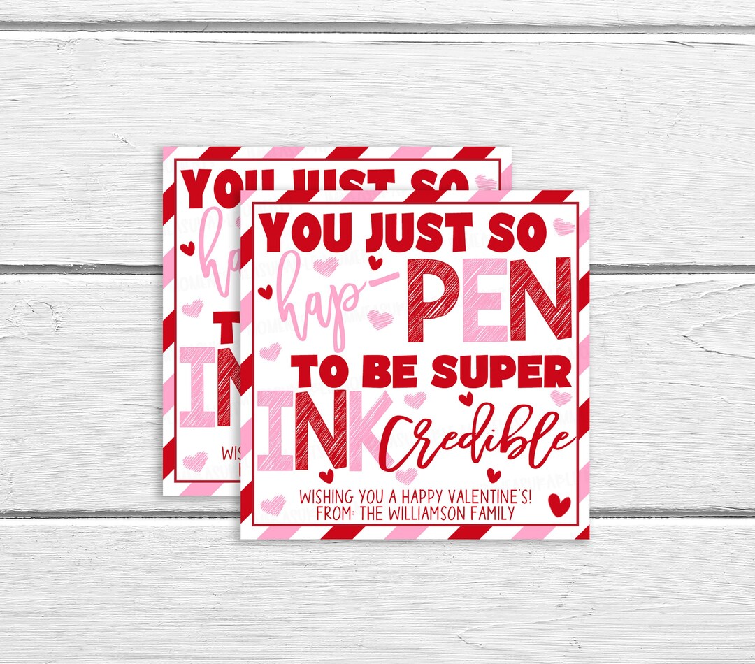 Valentine's Pen Thank You Tag, Editable Pen Appreciation Tag, Teacher ...