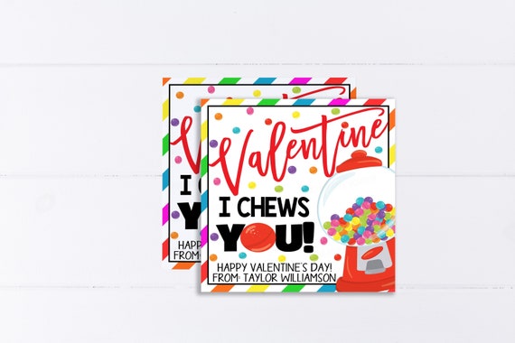 Valentine Candy Gift Tags, Editable Bubble Gum Gift Tag, Valentine I ...