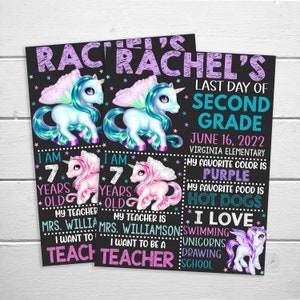 Editable Unicorn Last Day of School Sign, Any Age Grade, First Day of ...