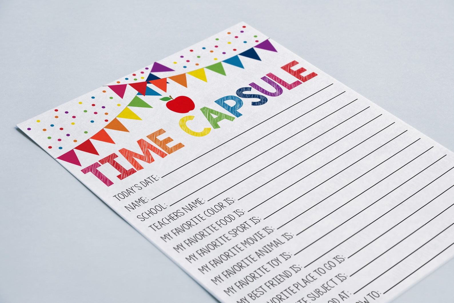 Time Capsule Printable Kids Student Memory Sheet School - Etsy