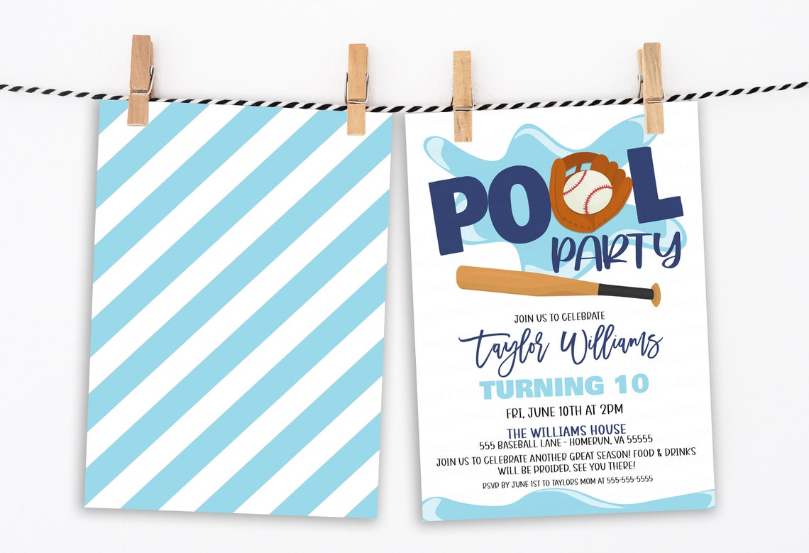 Baseball Pool Party Invitation Birthday Invite Swing on - Etsy