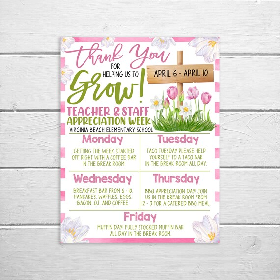 Teacher Staff Appreciation Itinerary Schedule Flyer, Thank You For ...