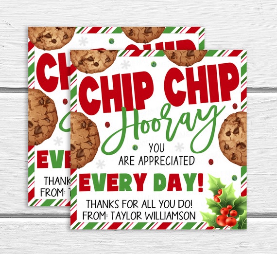 Christmas Cookie Thank You Gift Tags, Chip Chip Hooray, Appreciation ...