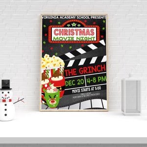 EDITABLE Christmas Movie Night Flyer Invitation, Kid School Family ...