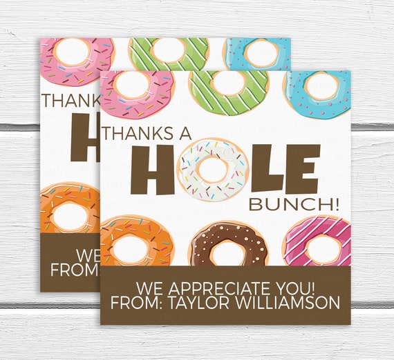 Donut Appreciation Gift Tag, Editable Thanks A Hole Bunch, PTO PTA ...