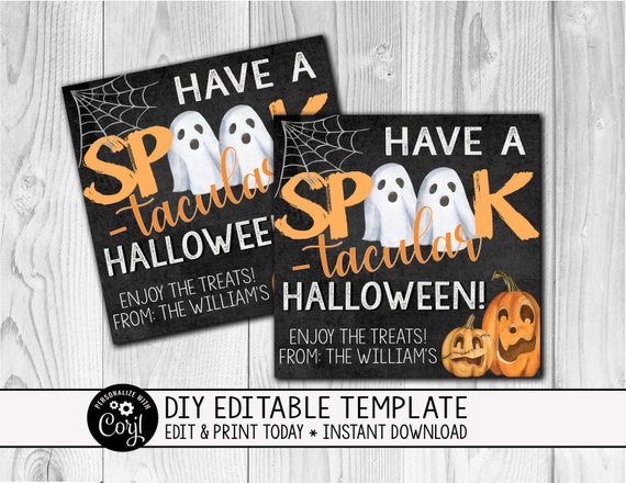 EDITABLE Halloween Gift Tag, Spook-tacular Watercolor Gift Tag, Digital ...