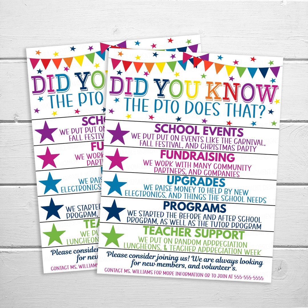 PTO PTA Flyer, Editable Printable Informational Form, Did You Know the ...