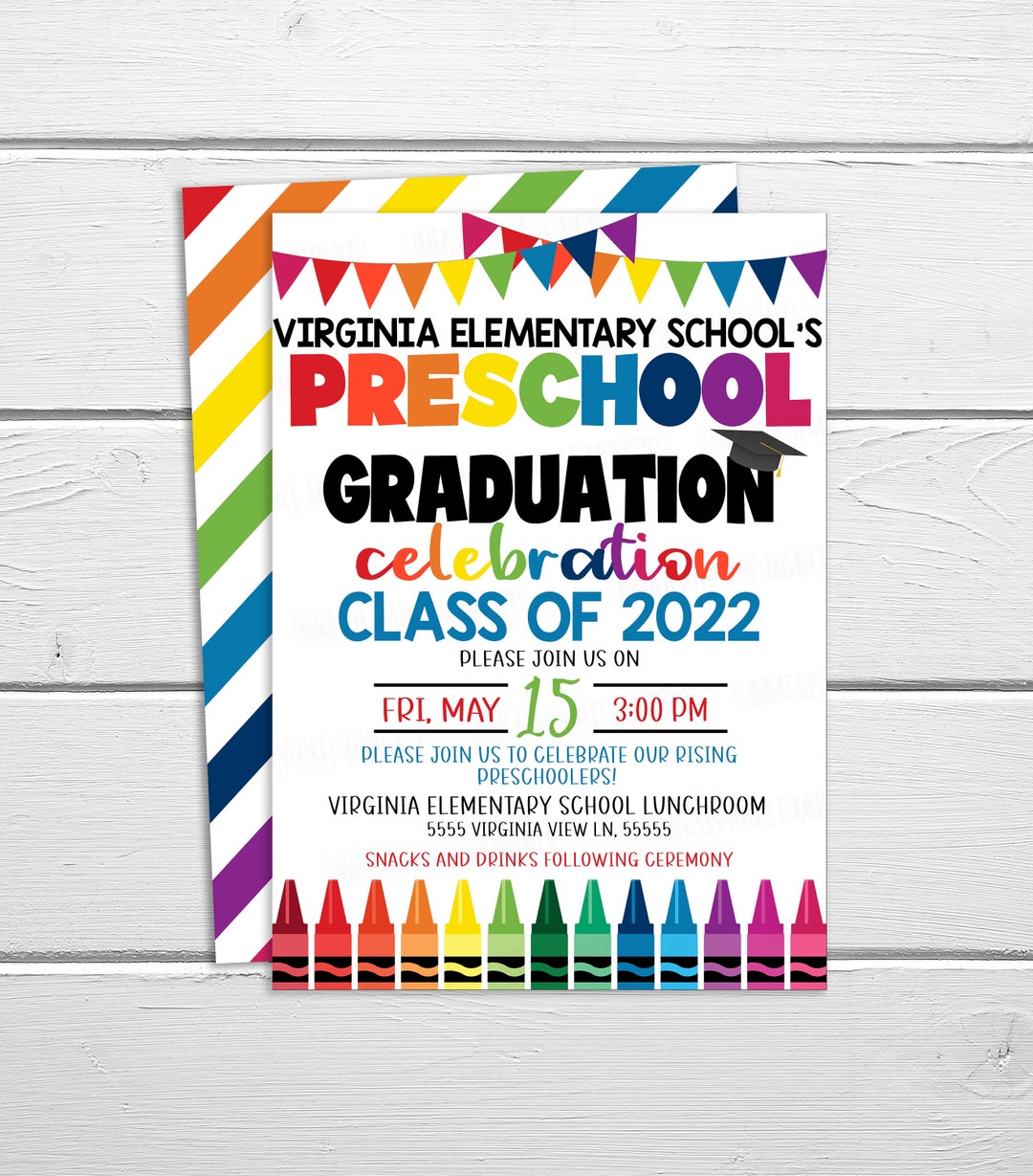 Preschool Graduation Celebration Invitation, Prek Announcement Party ...