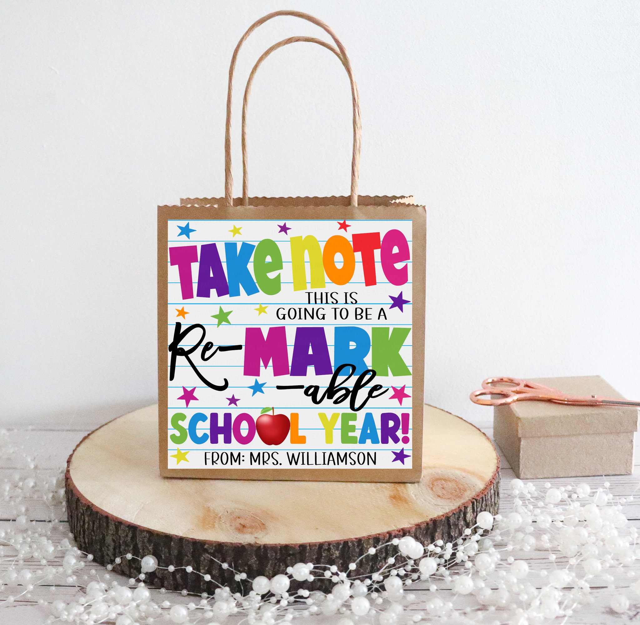 Back to School Gift Tag, Take Note Re-mark-able School Year, Pen Marker ...