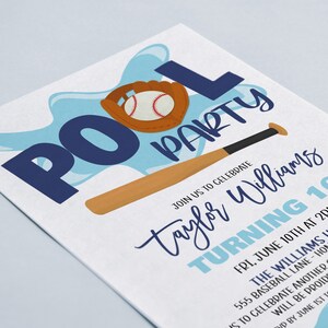 Baseball Pool Party Invitation, Birthday Invite, Swing on Over, End of ...