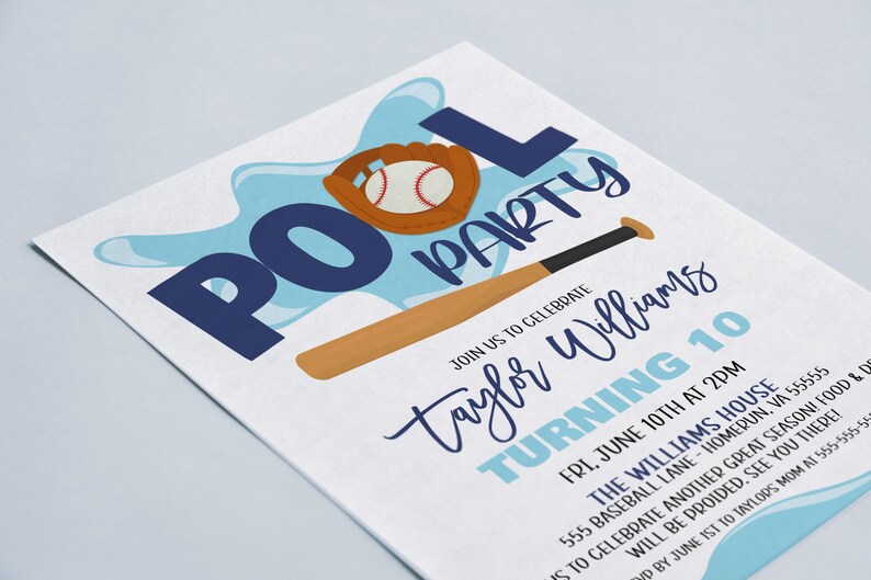 Baseball Pool Party Invitation Birthday Invite Swing on - Etsy