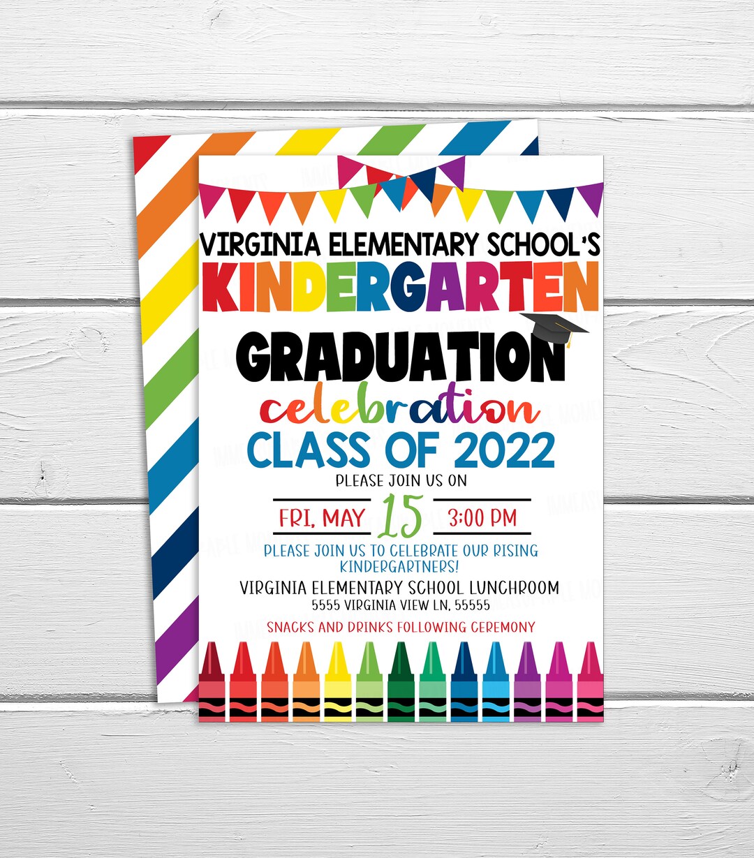 Kindergarten Graduation Celebration Invitation, Grad Announcement Party ...