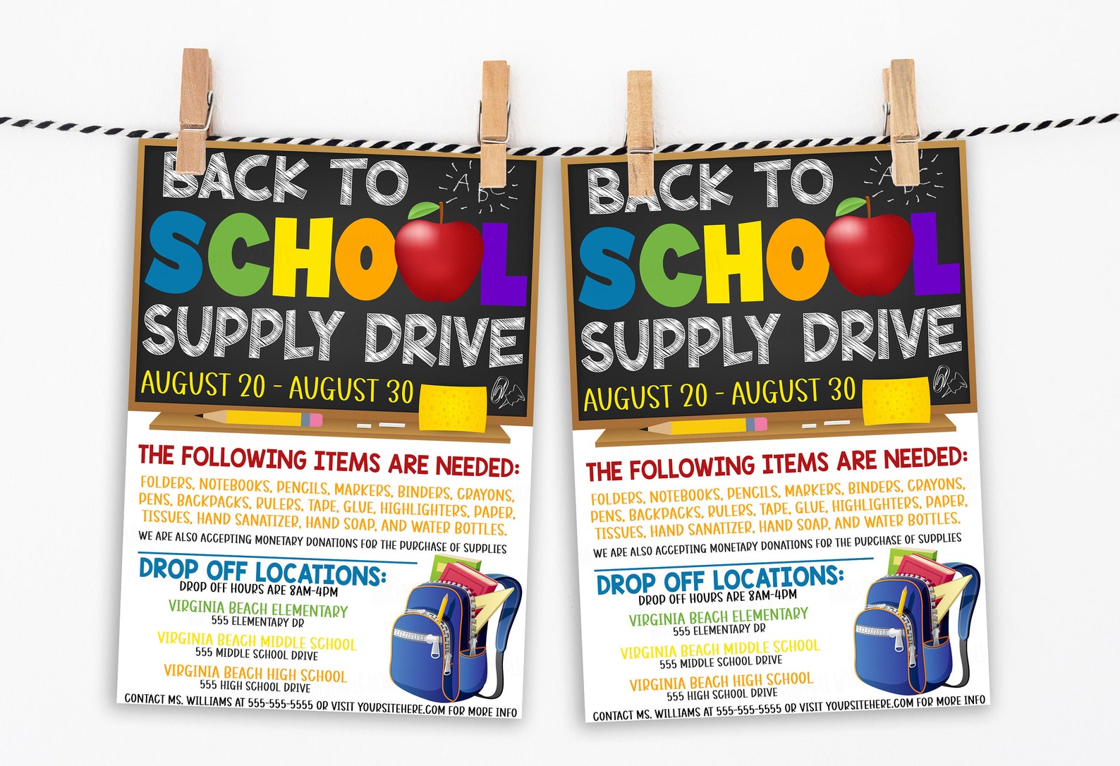 School Supply Drive Flyer, Printable Editable PTO PTA Flyer, Supplies ...