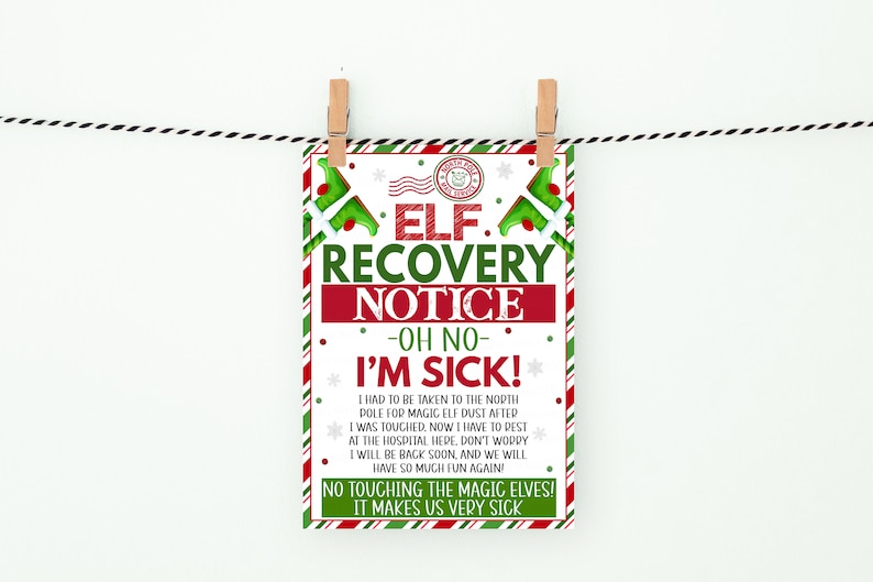 Editable Elf Recovery Notice Printable Oh No I'm Sick - Etsy