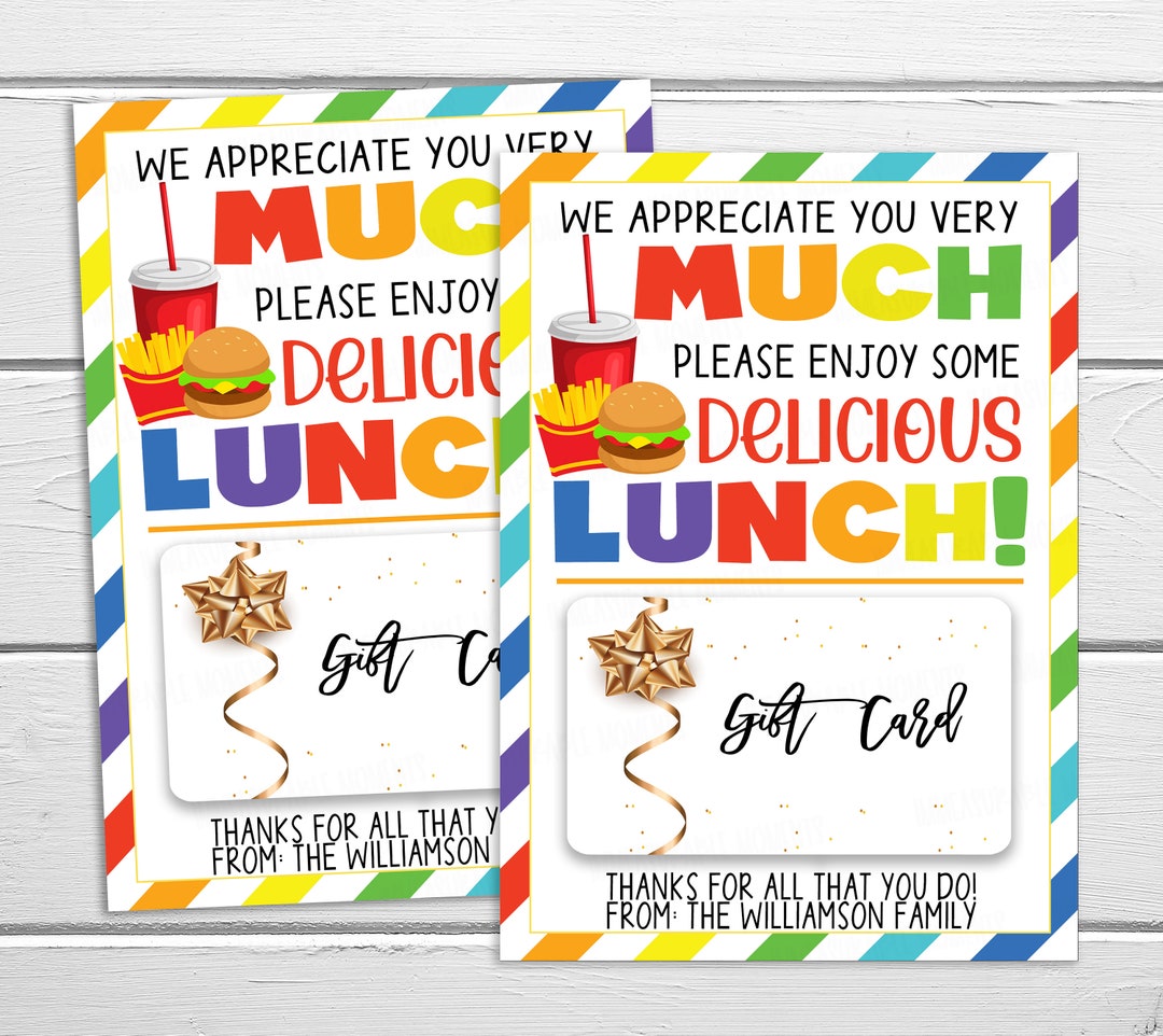 Lunch Gift Card Holder Editable Thank You Gift Card/tag - Etsy