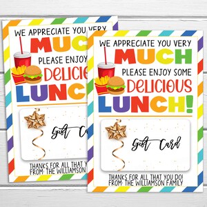Lunch Gift Card Holder, Editable Thank You Gift Card/tag, Burger Fries ...