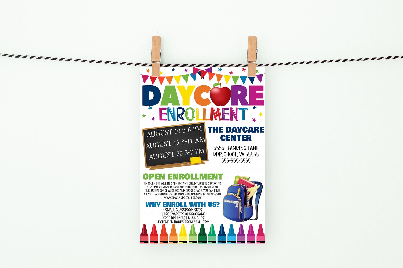 Daycare Enrollment Registration Flyer, Editable Printable Daycare Open ...