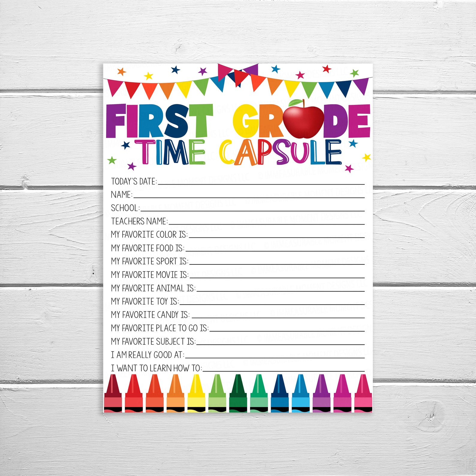 First Grade Time Capsule Printable 1st Grade Kids Student | Etsy