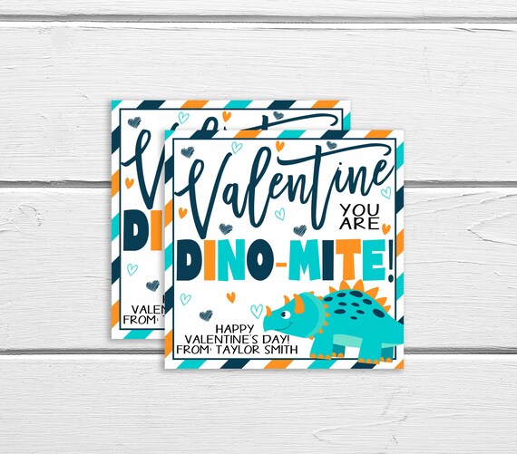 Valentine Dinosaur Gift Tags, Editable Dino Gift Tag, You Are Dino-Mite ...