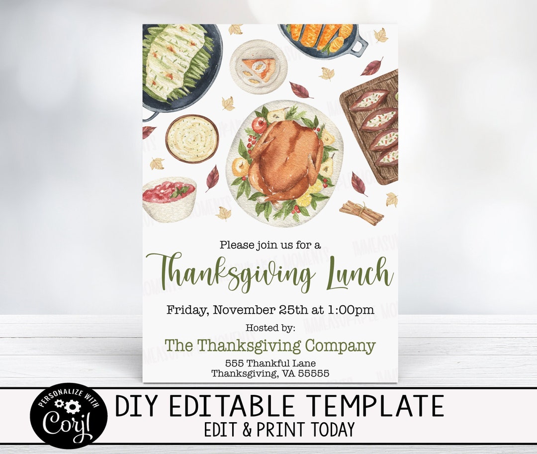 EDITABLE Thanksgiving Lunch Invitation, Employee Business Work Fall ...