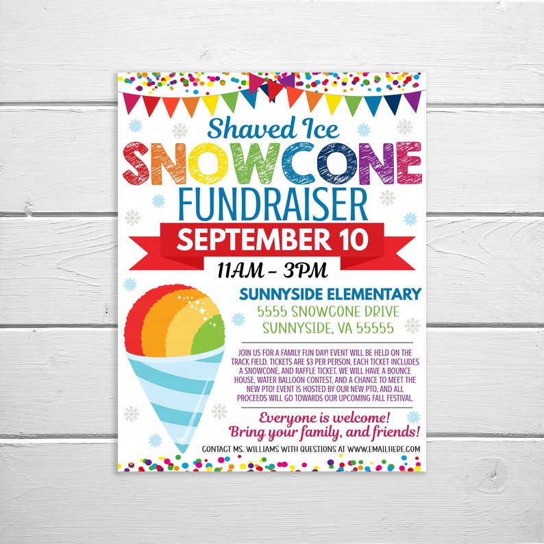 Editable Snowcone Flyer Invitation, Snow Cone PTO PTA School Church ...