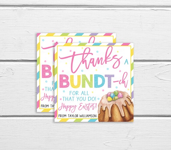 Easter Bundt Cake Gift Tag, Cake Bundt Tag, Thanks A Bundt-ch For All ...