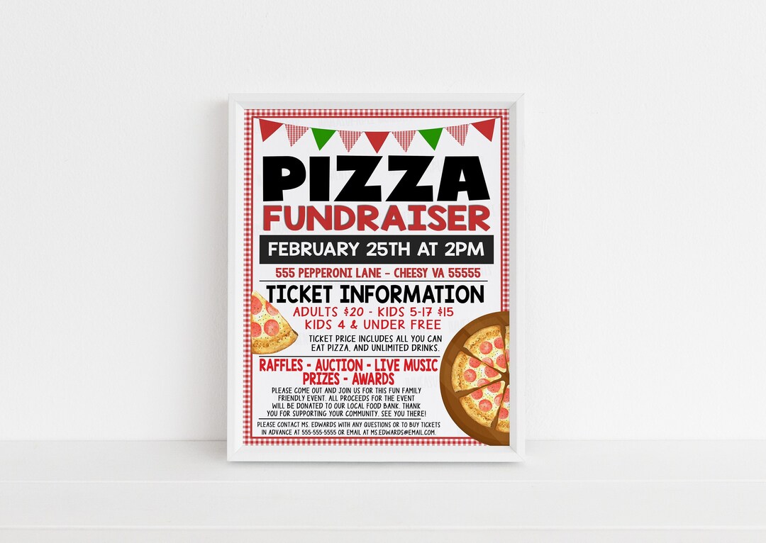 Pizza Fundraiser Flyer, Editable Church School Business Fundraiser, PTO ...
