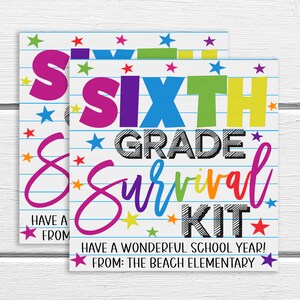 Sixth Grade Survival Kit Gift Tag, 6th Grade Printable Editable Label ...