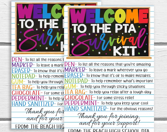 PTA Survival Kit Gift Tag Welcome to PTA Gift for New - Etsy