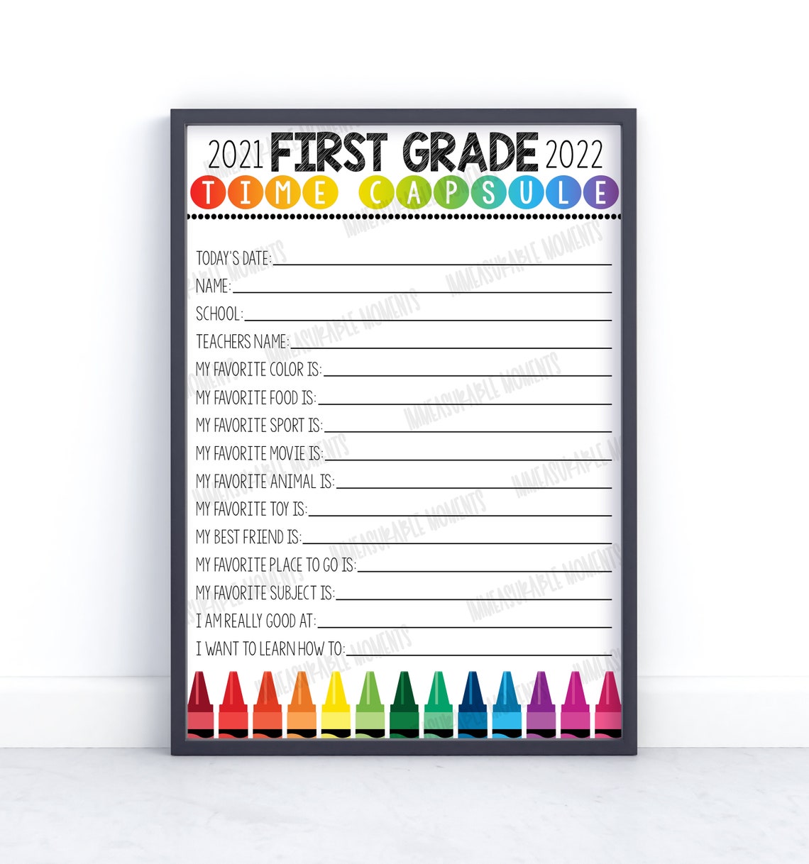 First Grade Time Capsule 1st Grade Memory Sheet School - Etsy