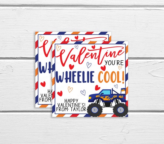 Valentine Monster Truck Gift Tags, Editable Truck Tag, Valentine You're ...