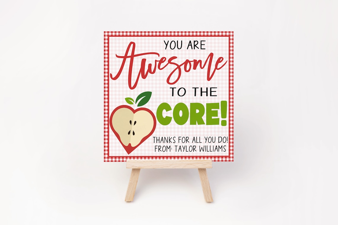 Teacher Apple Gift Tags You Are Awesome to the Core Teacher - Etsy